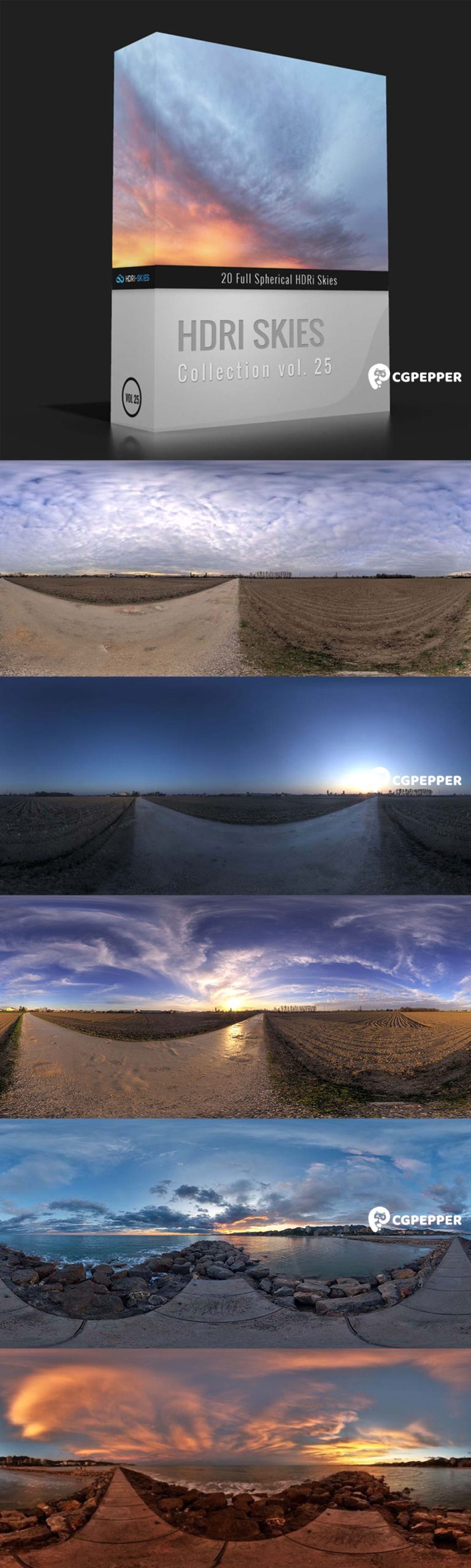 20个高品质HDRI天空包蓝天夕阳夜晚高动态HDR – CGPepper-专注优质三维资源