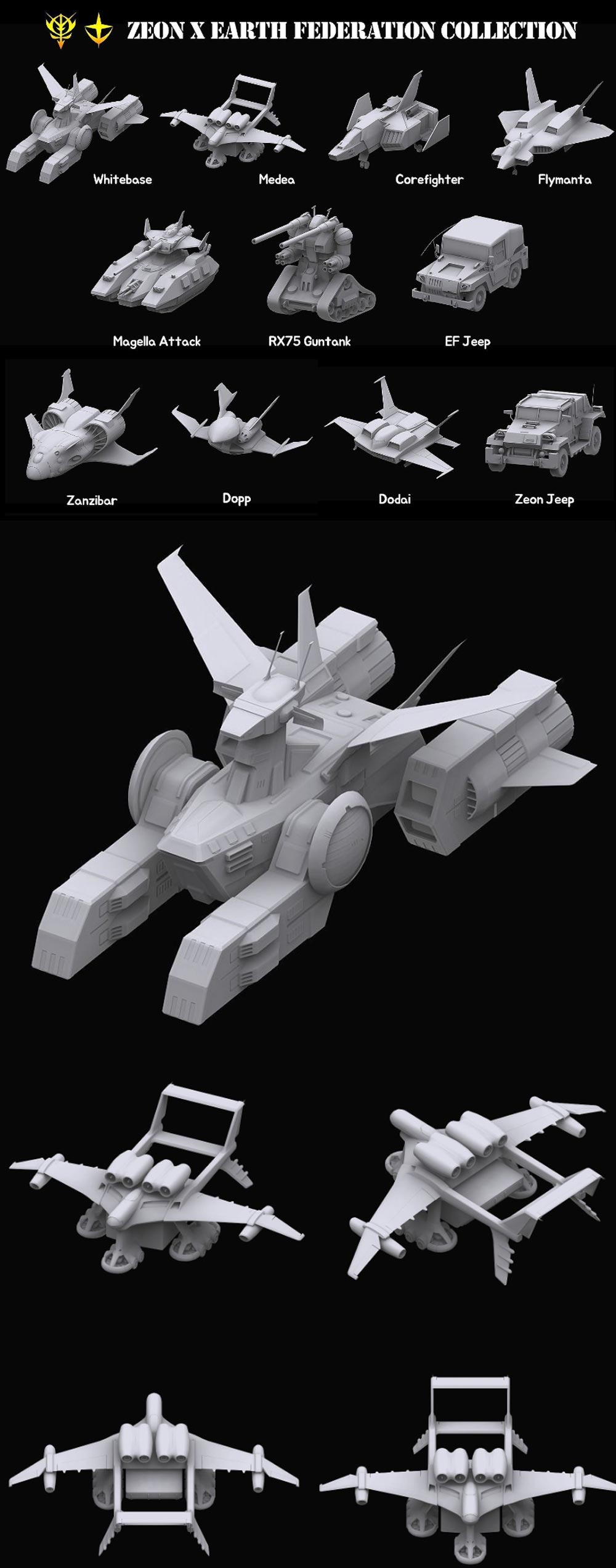 高达吉翁X地球联邦太空军事收藏3D模型- Gundam Zeon X Earth Federation Space military ...